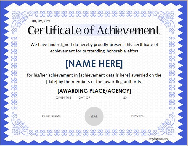 Certificates Of Achievement For WORD Professional Certificate Templates