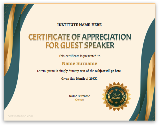 Certificate Of Appreciation For Best Speaker Download FREE