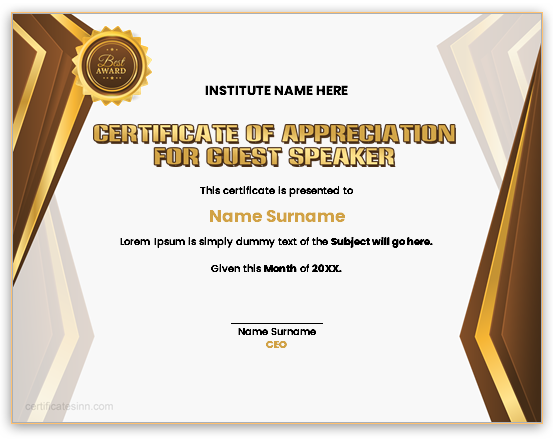 Certificate Of Appreciation For Best Speaker Download FREE