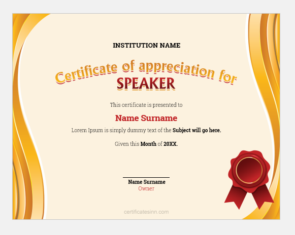 Certificate Of Appreciation For Resource Speaker