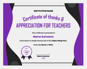 Certificate of Thanks and Appreciation to Teachers | Edit