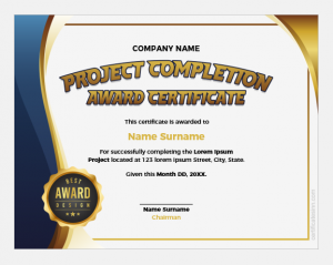 Project Completion Award Certificate Templates | Editable