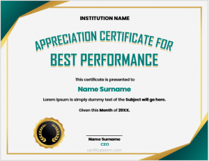 Appreciation Certificate for Best Performance | Download