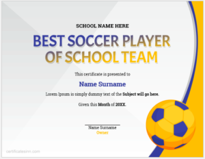 Best Soccer Player of School Team Certificates | Download