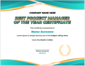 Project Manager of the Year Certificates | Download & Edit