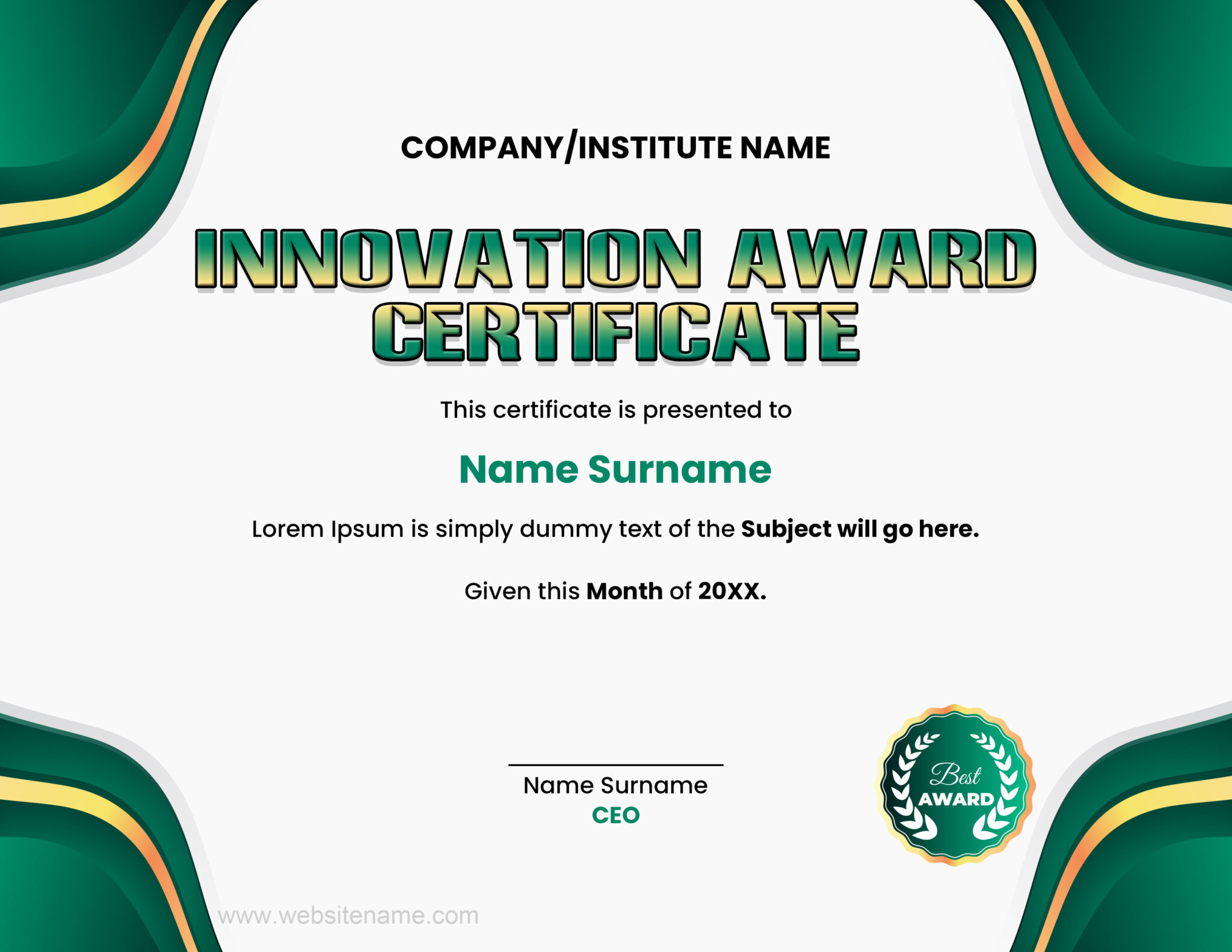 Innovation Award Certificate Templates for Word | Download