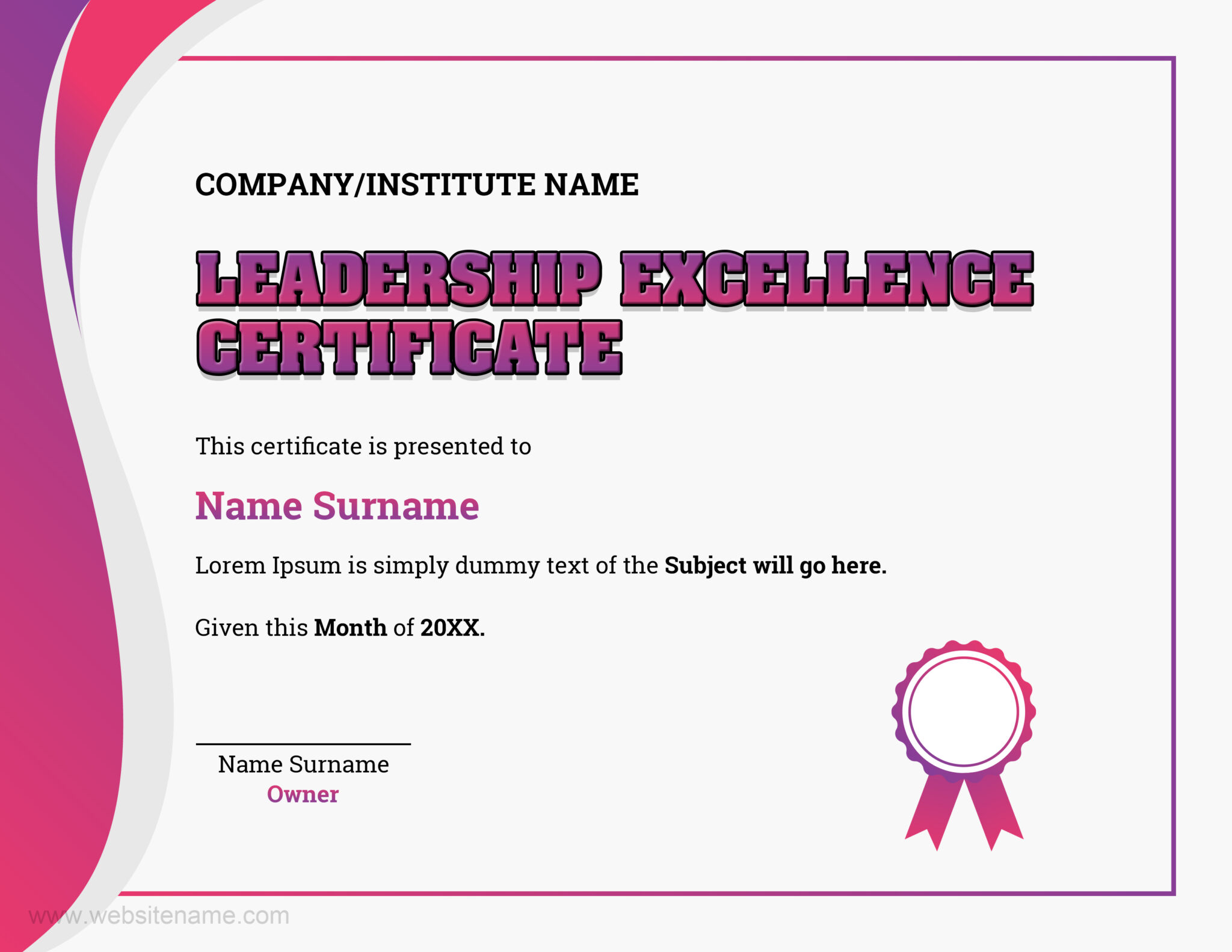 Leadership Excellence Award Certificate Templates for Word