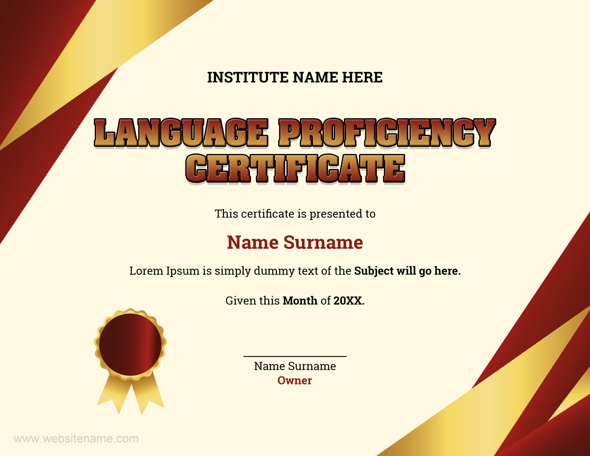 Language Proficiency Certificate Templates for Word | Edit