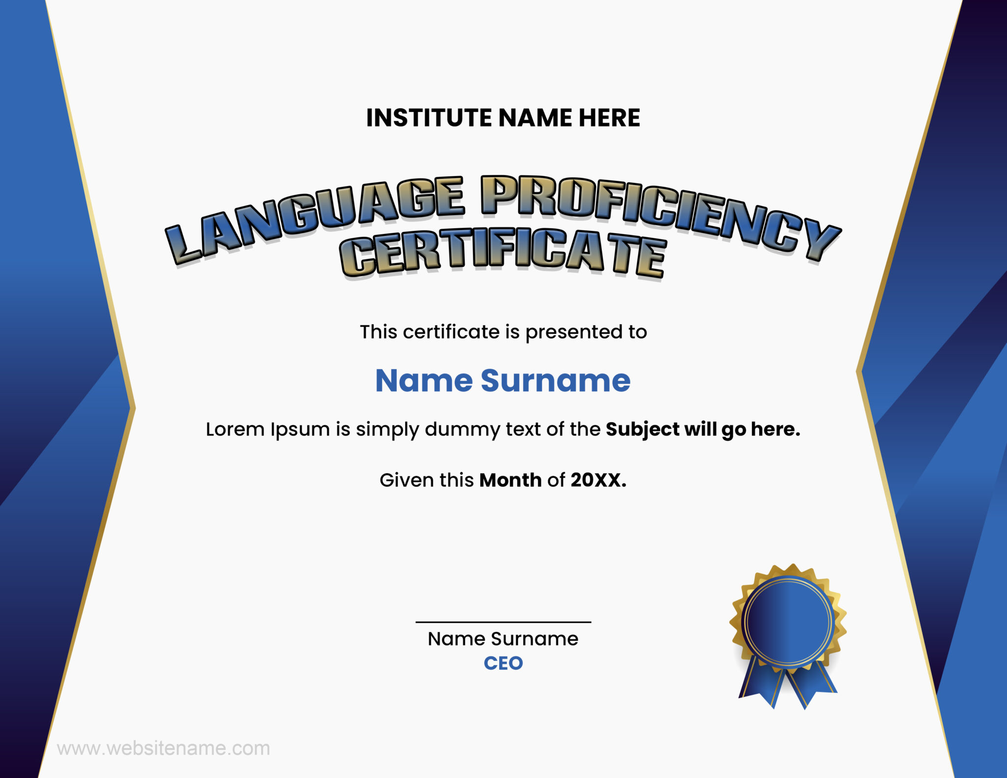 Language Proficiency Certificate Templates for Word | Edit